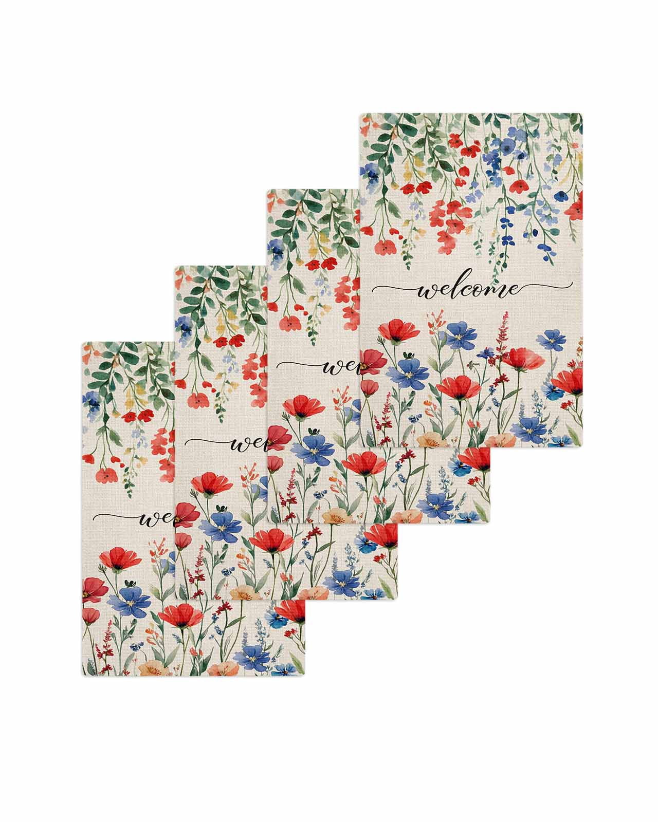 Pastoral Botanical Kitchen Dish Towels for Drying Dishes Set of 4, Blue ...
