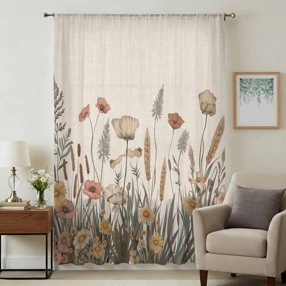Pastoral Botanical Sheer Curtains 54 Inches Long, Farmhouse Floral ...