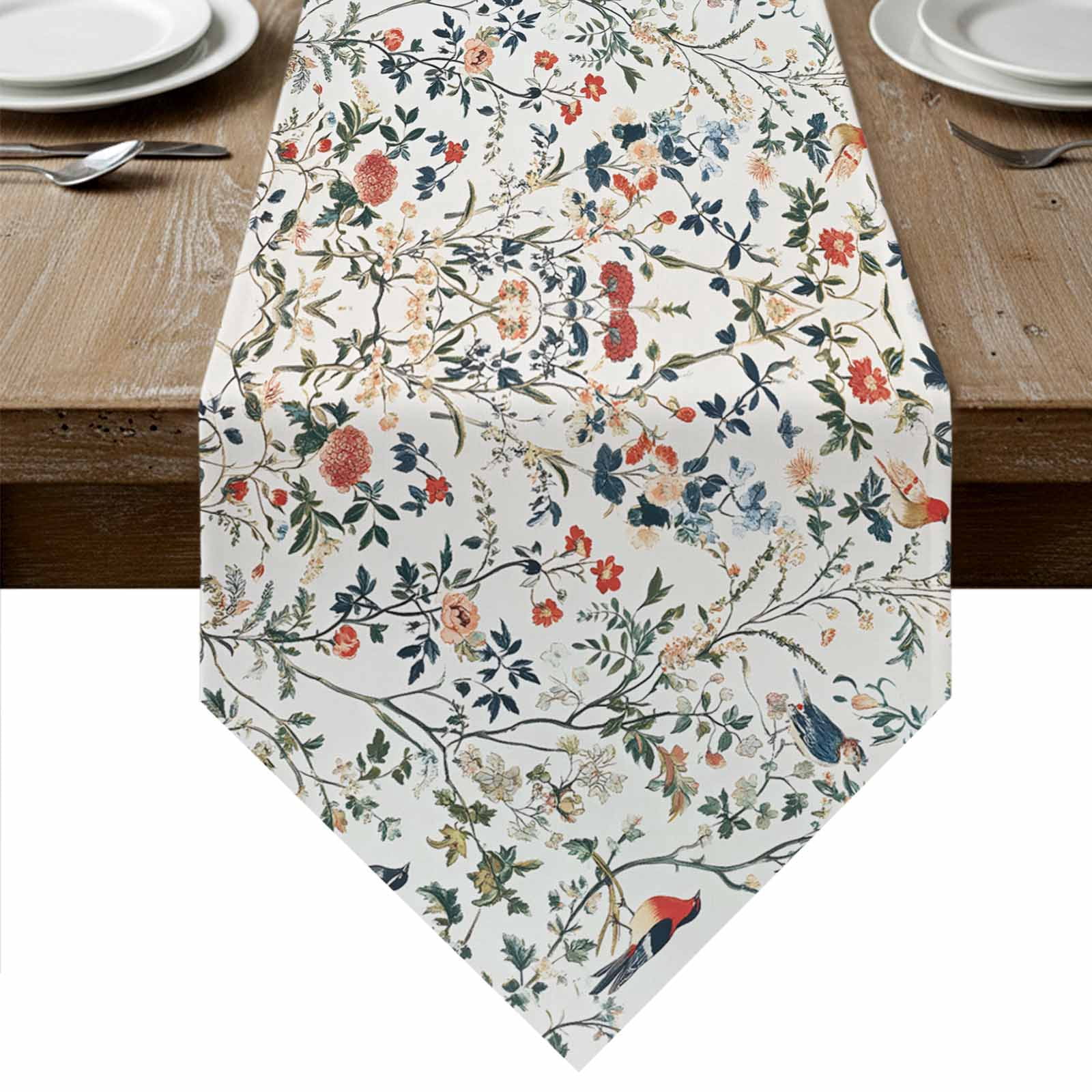 Pastoral Botanical Table Runner Linen Burlap Table Runner 72 Inches ...
