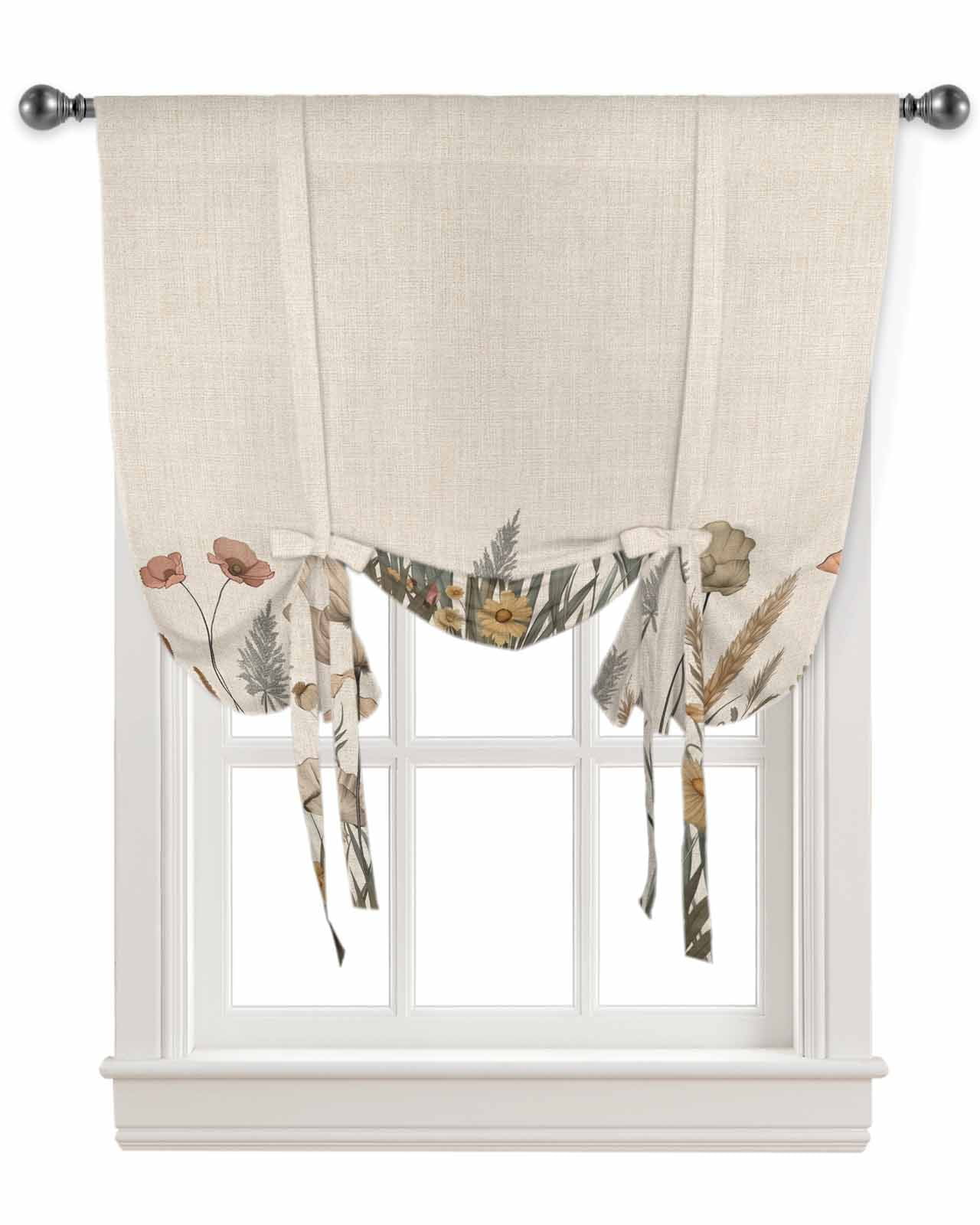 Pastoral Botanical Tie Up Curtains for Kitchen Bathroom Bedroom Windows ...