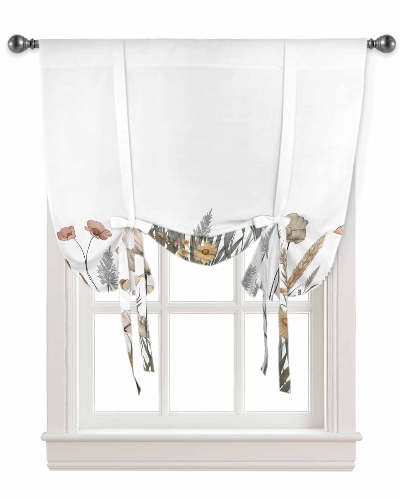 Pastoral Botanical Tie Up Curtains for Kitchen Bathroom Bedroom Windows ...
