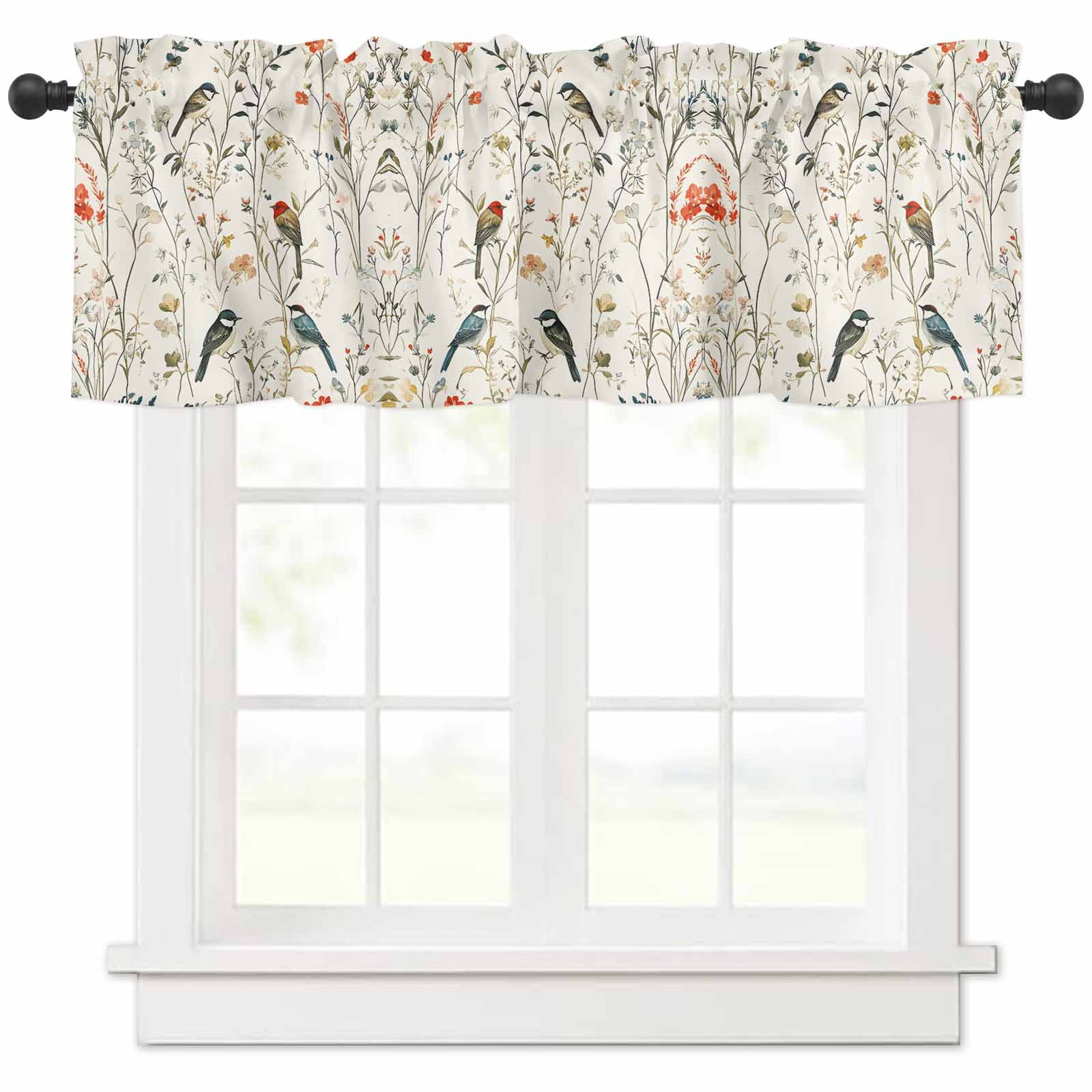 Pastoral Botanical Valances for Windows Farmhouse Kitchen Curtains ...