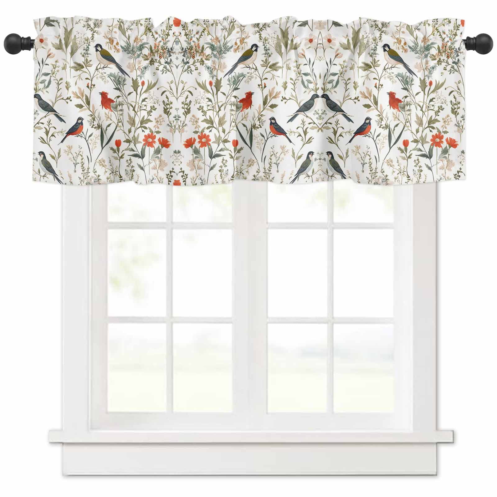 Pastoral Botanical Valances for Windows Farmhouse Kitchen Curtains ...