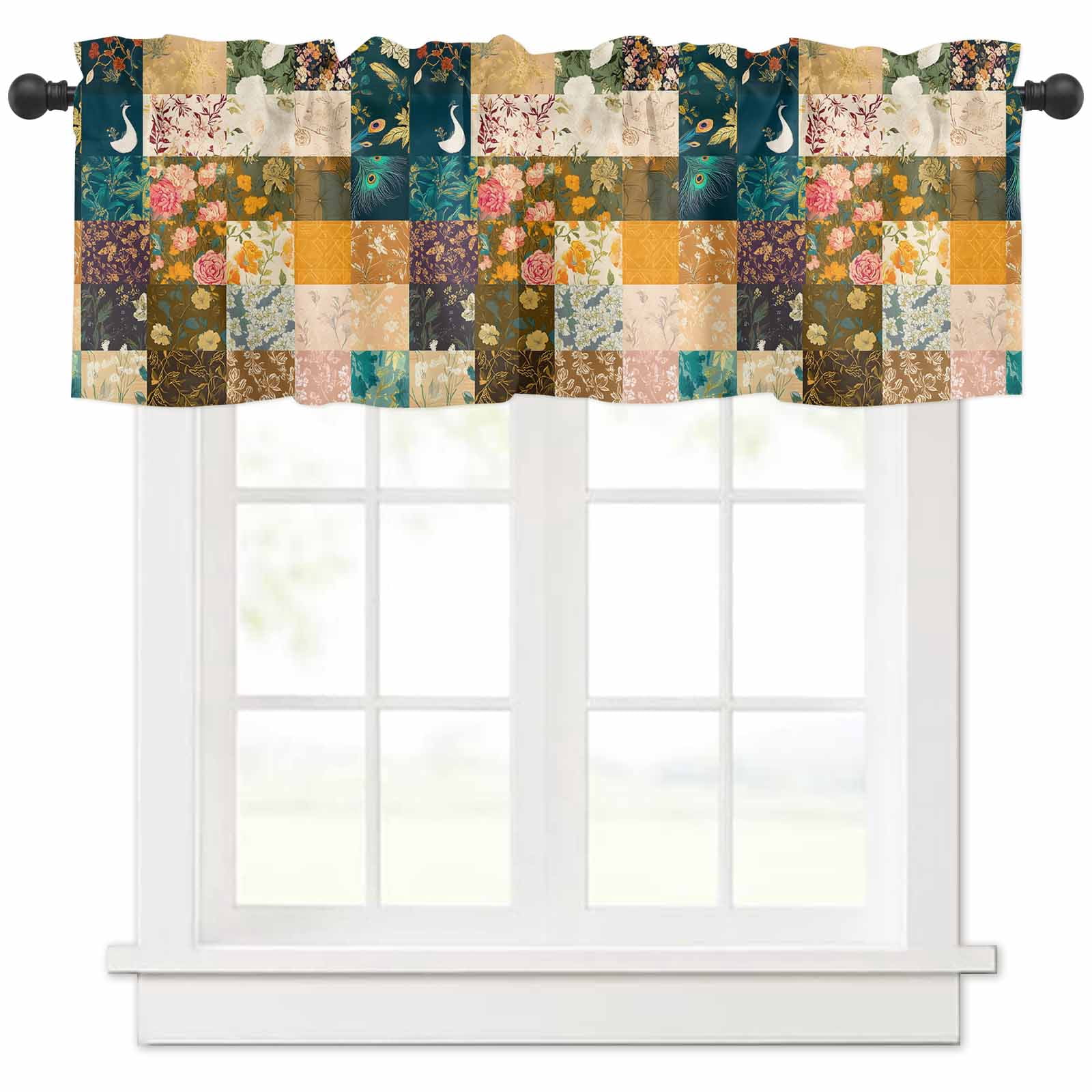 Pastoral Botanical Valances for Windows Farmhouse Kitchen Curtains ...