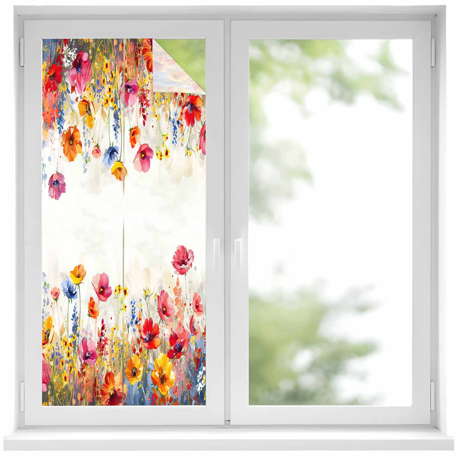 Pastoral Botanical Window Privacy Film, Watercolor Spring Summer ...