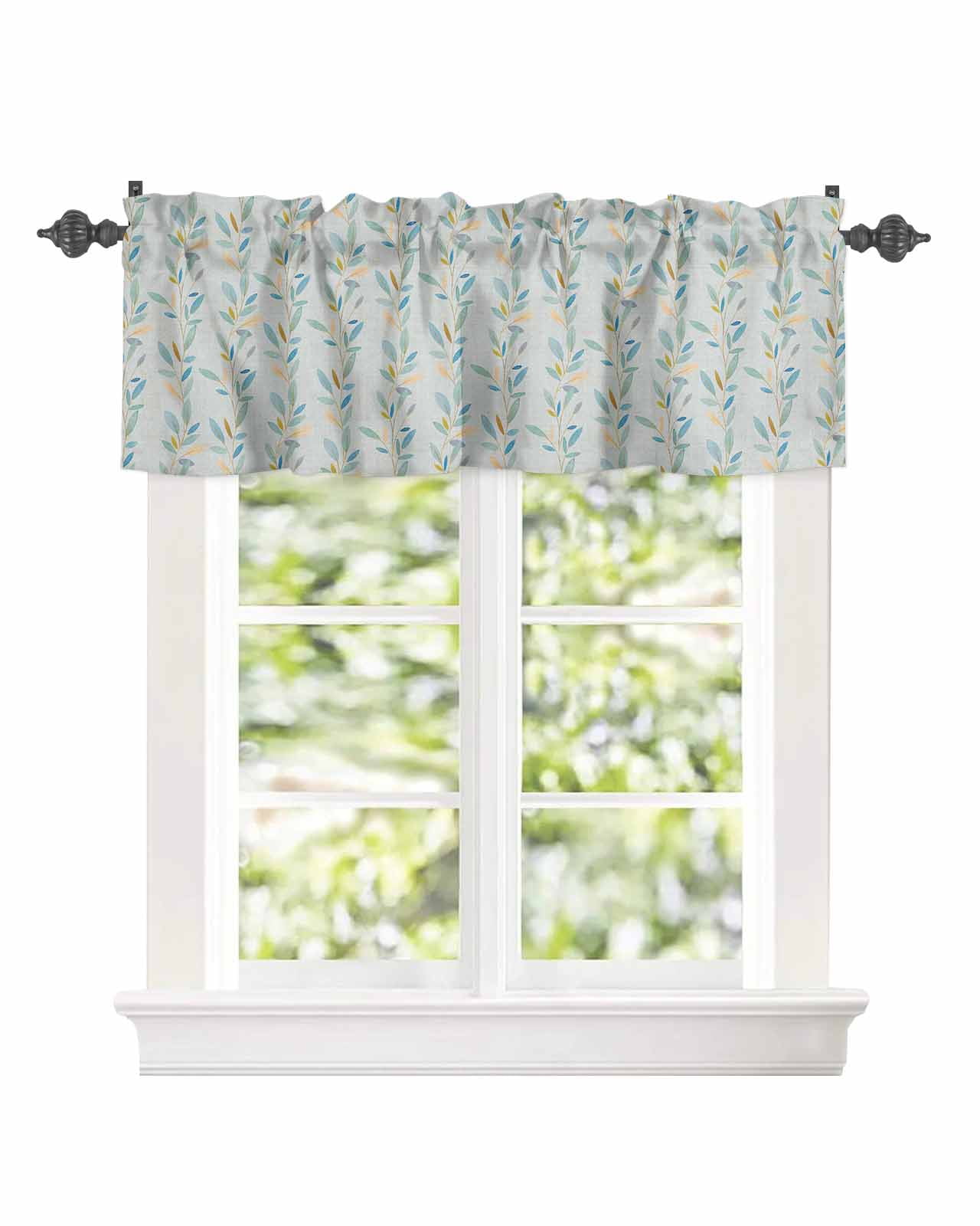 Pastoral Branches Botanical Leaf Window Valances for Kitchen,Rod Pocket ...