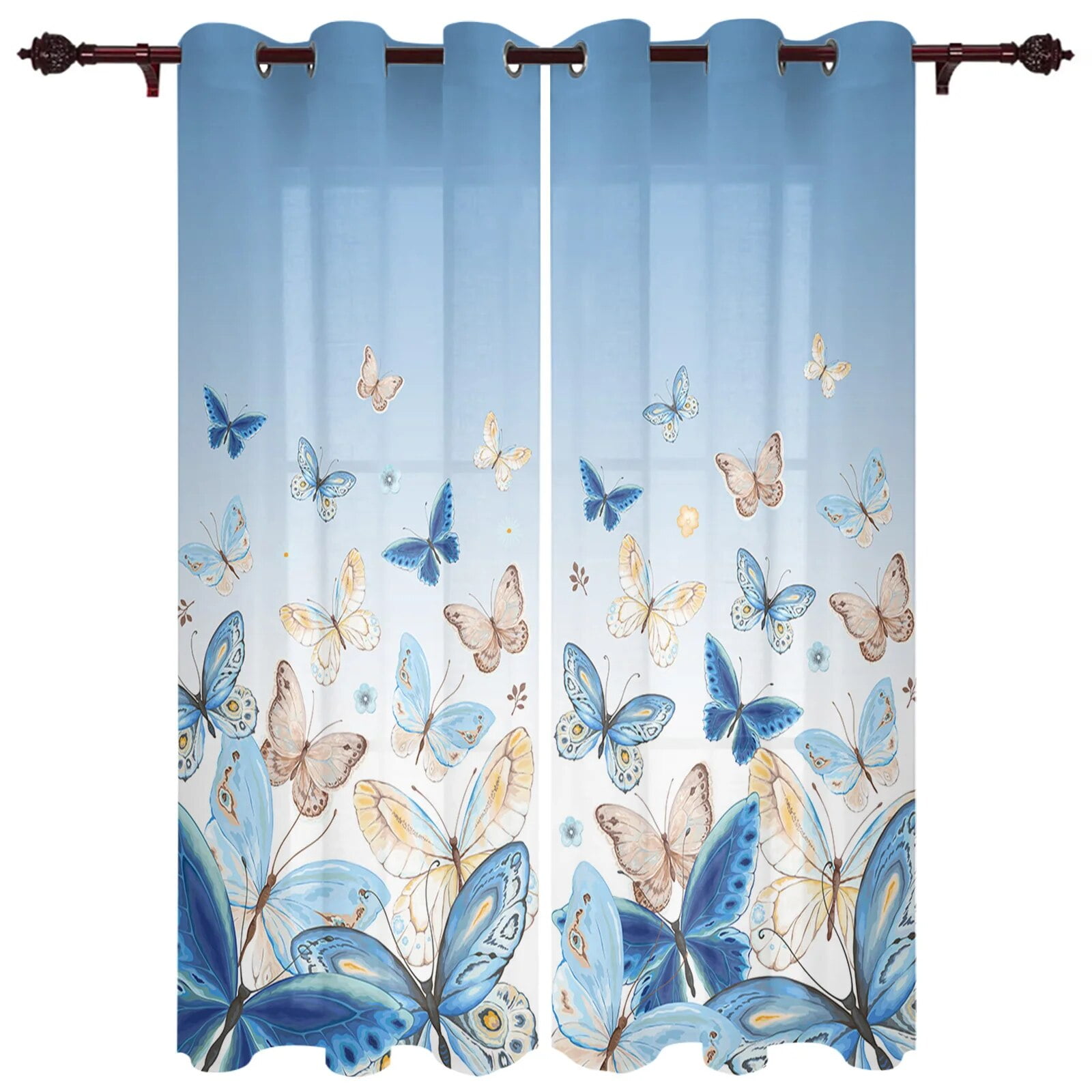 Pastoral Butterfly Blue Gradient Modern Curtains For Bedroom Cafe Home ...