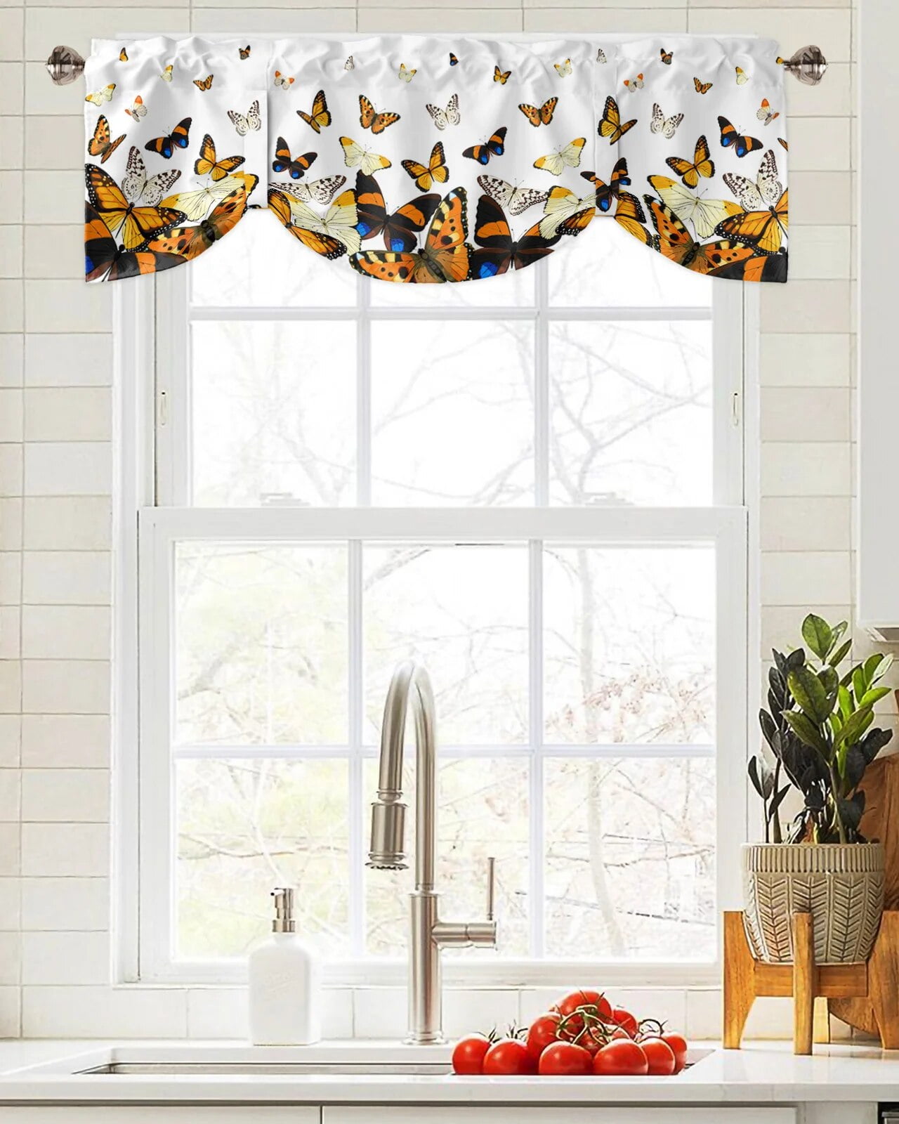 Pastoral Butterfly Gradient Window Curtain Living Room Kitchen Cabinet ...