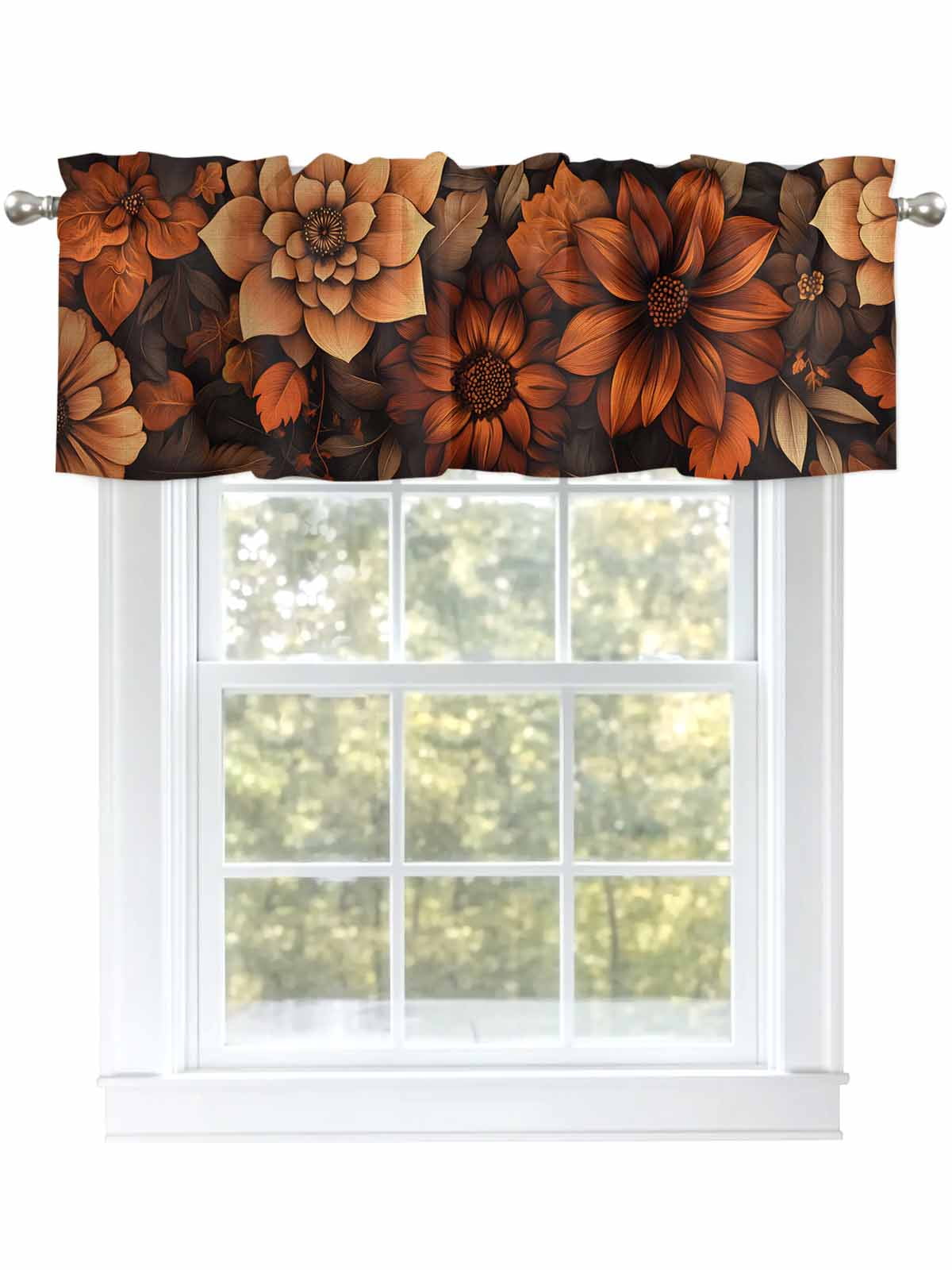 Pastoral Daisy Curtain Valances for Windows, Retro Flowers Pink Orange Floral Kitchen Valance ...