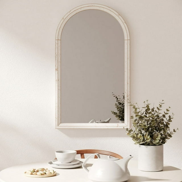 Pastoral Distressed White Arch Wood Wall Mirror - Walmart.com