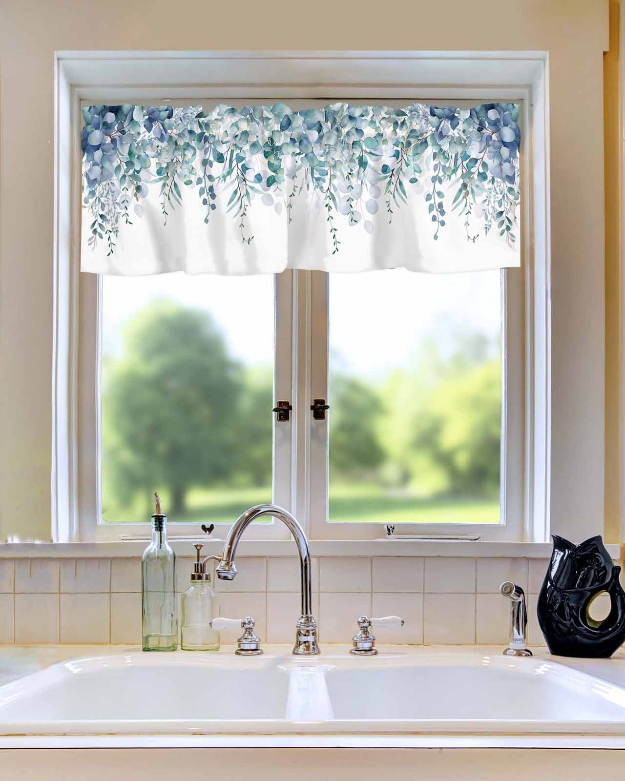 Pastoral Eucalyptus Botanical Leaves Window Valances for Kitchen,Rod ...