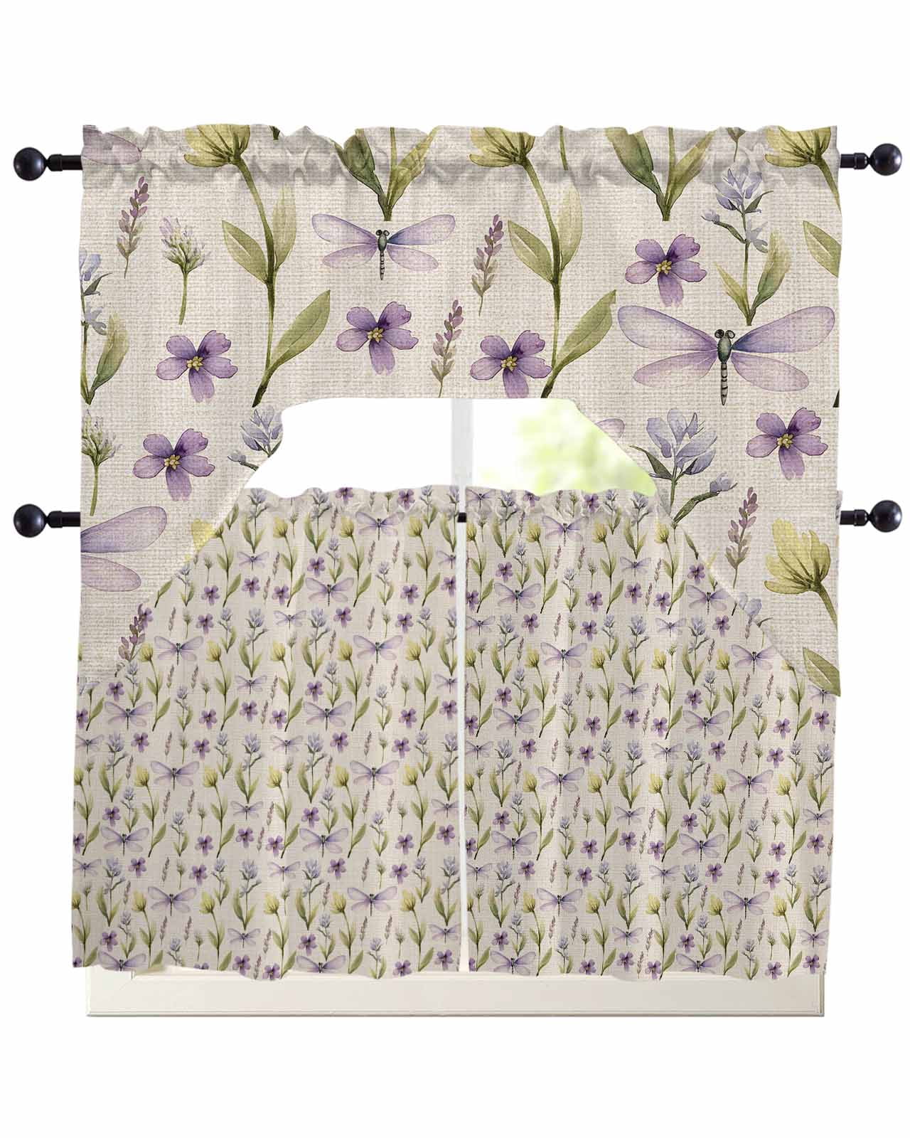 Pastoral Floral Kitchen Curtains Swag Valance and Tier Curtains Set 36 ...