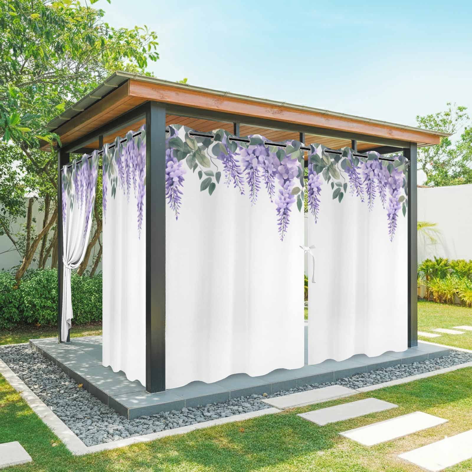 Pastoral Floral Outdoor Curtains for Patio Waterproof, Spring Purple ...
