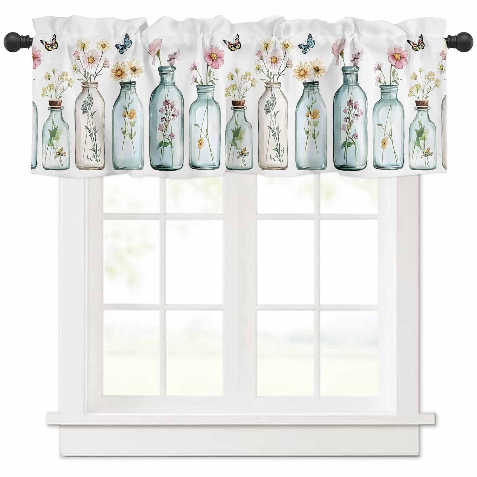 Pastoral Floral Valances for Windows Farmhouse Kitchen Curtains ...