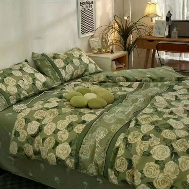 Pastoral Flower Bedding Set Purple Bed Flat Sheet Pillowcase Twin Full ...