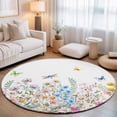 Pastoral Flower Butterfly Dragonfly Round Rug 5ft Farmhouse Floral ...