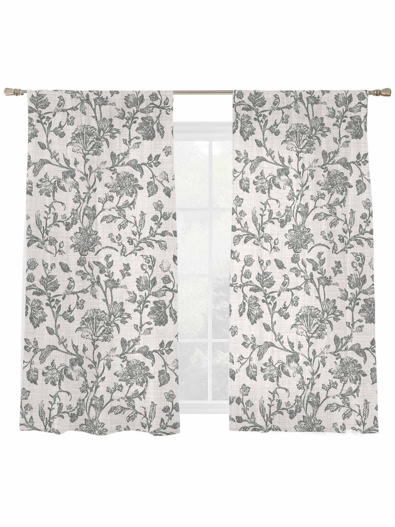 Pastoral Flower Sheer Curtains 2 Panels Set Grey Blue Flower Farm ...