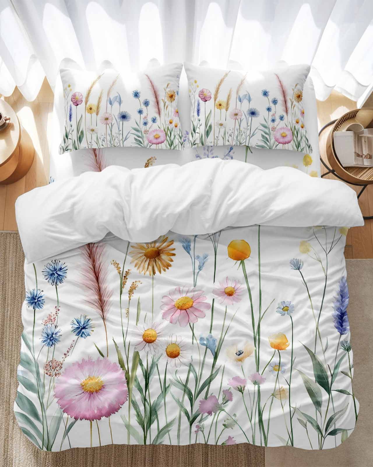 Pastoral Flowers Bedding Duvet Cover Set Full Size 4 Pieces Retro ...