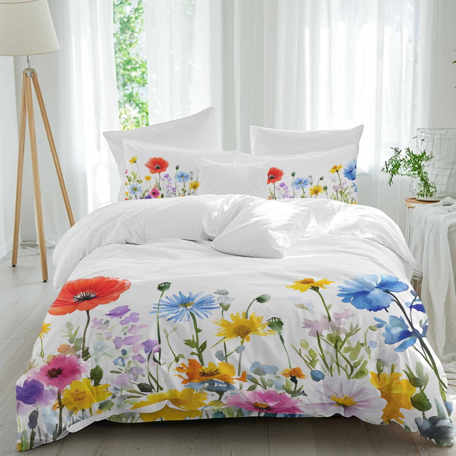 Pastoral Flowers Duvet Cover Set Queen Size Colorful Floral Daisy ...