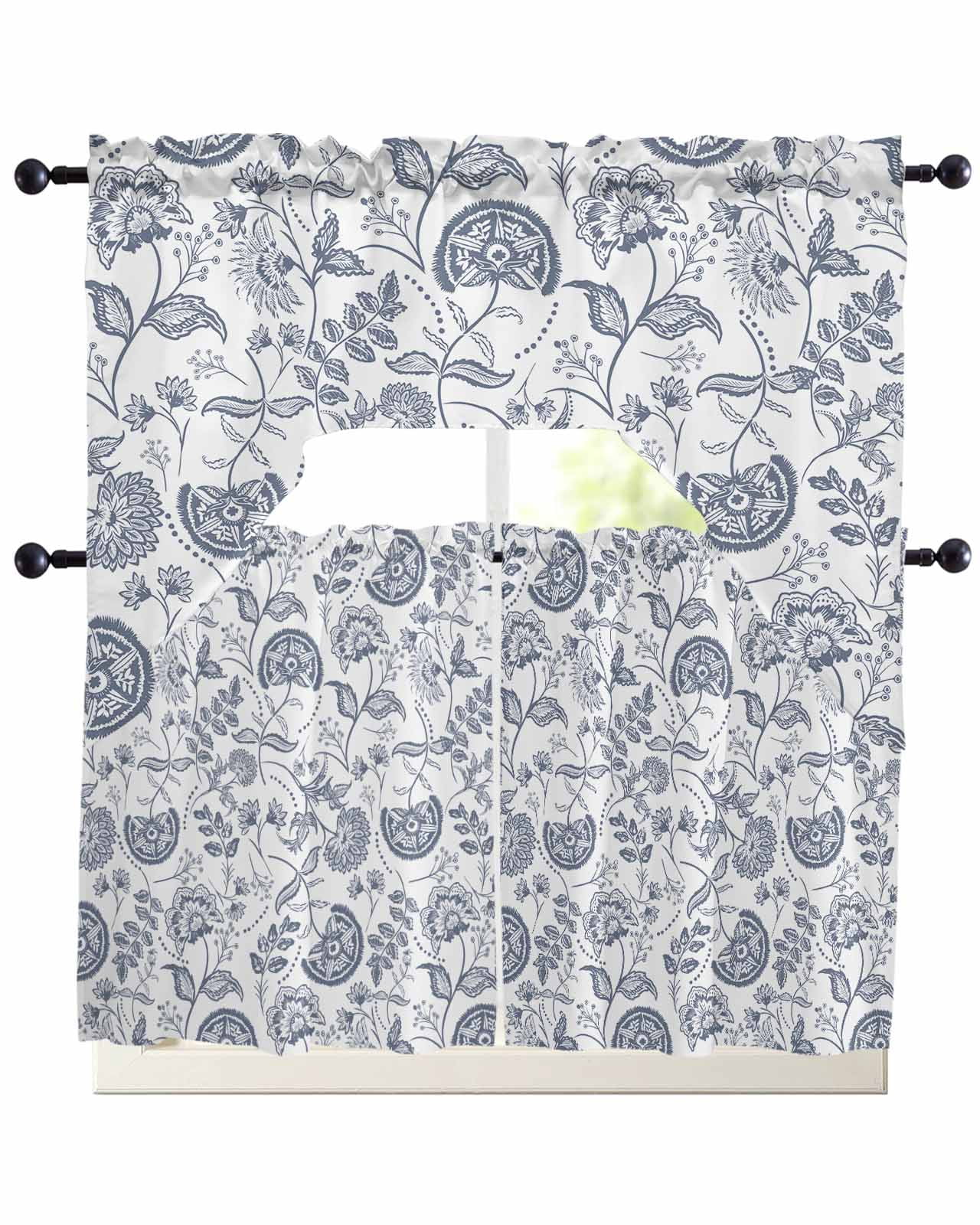 Pastoral Flowers Kitchen Curtain and Valance Set 3 Pieces,Rod Pocket ...