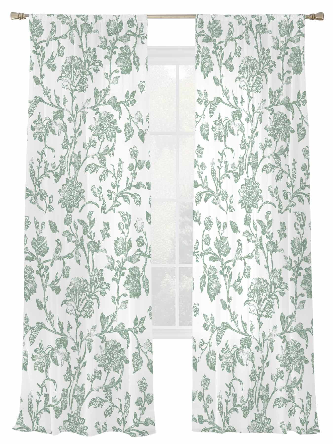 Pastoral Flowers Sheer Curtains 2 Panels Set Fruit Green Flower ...