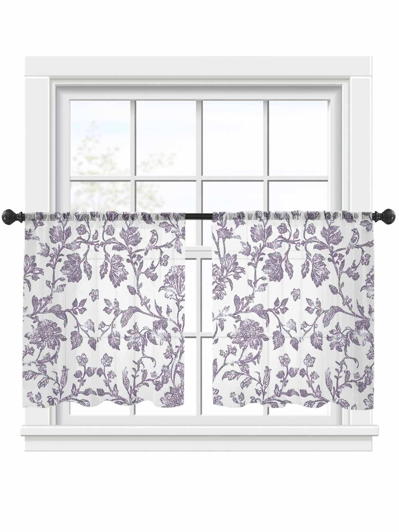 Pastoral Flowers Sheer Curtains 2 Panels Set Vintage Lavender Flower ...