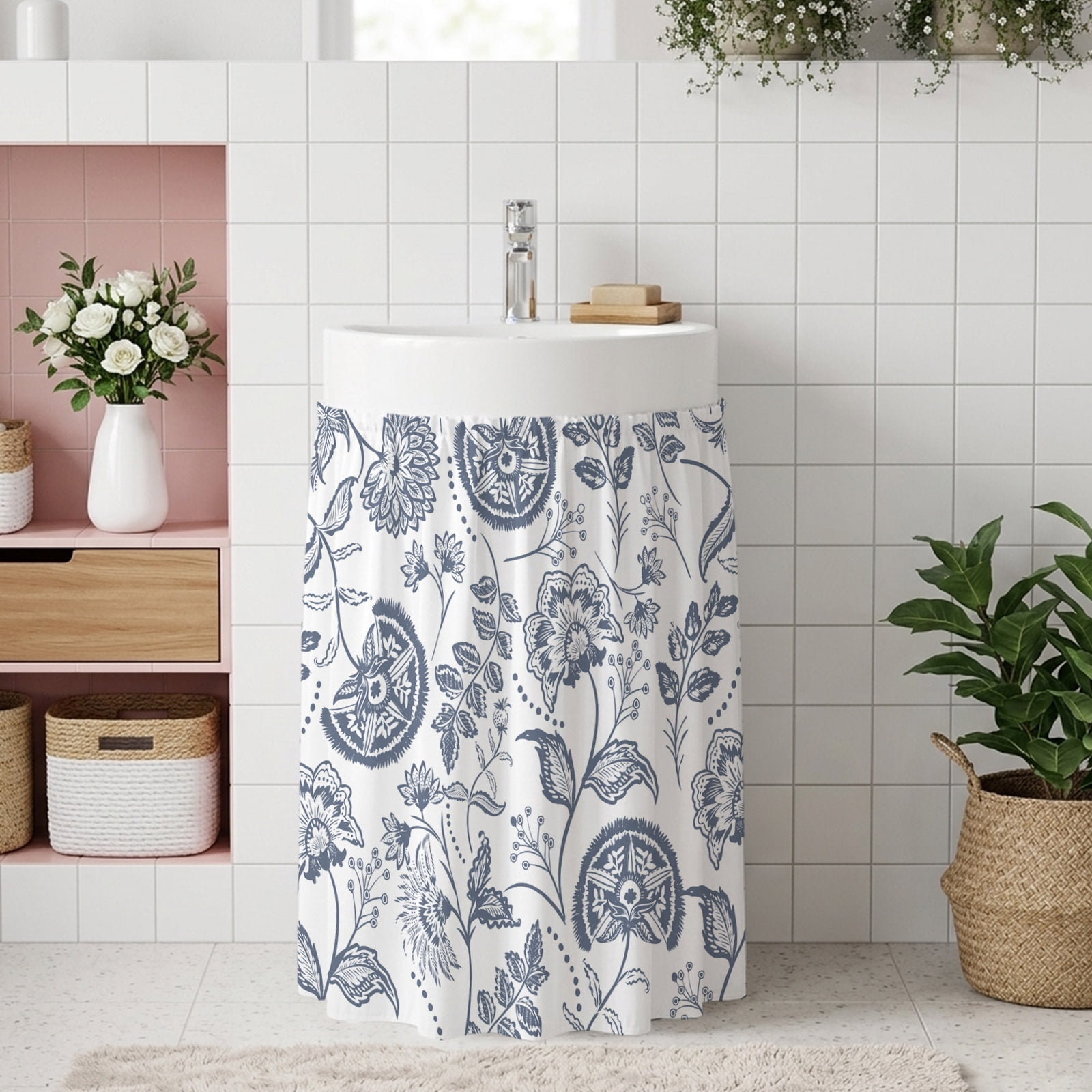 Pastoral Flowers Small Cabinet Curtain 11''x13'', Vintage Haze Blue ...