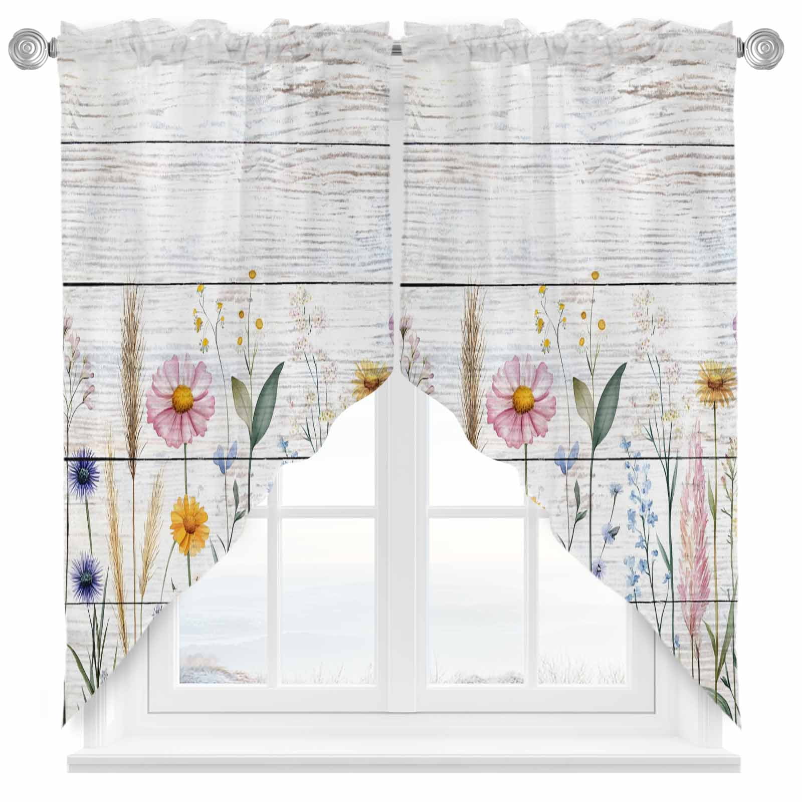Pastoral Flowers Swag Valances for Windows 2 Pack Retro Wildflowers ...