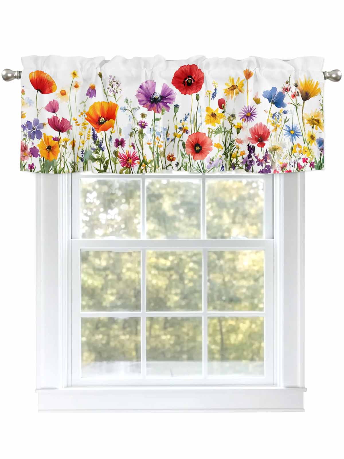 Pastoral Flowers Valances for Windows Colorful Plants Floral Leaves ...