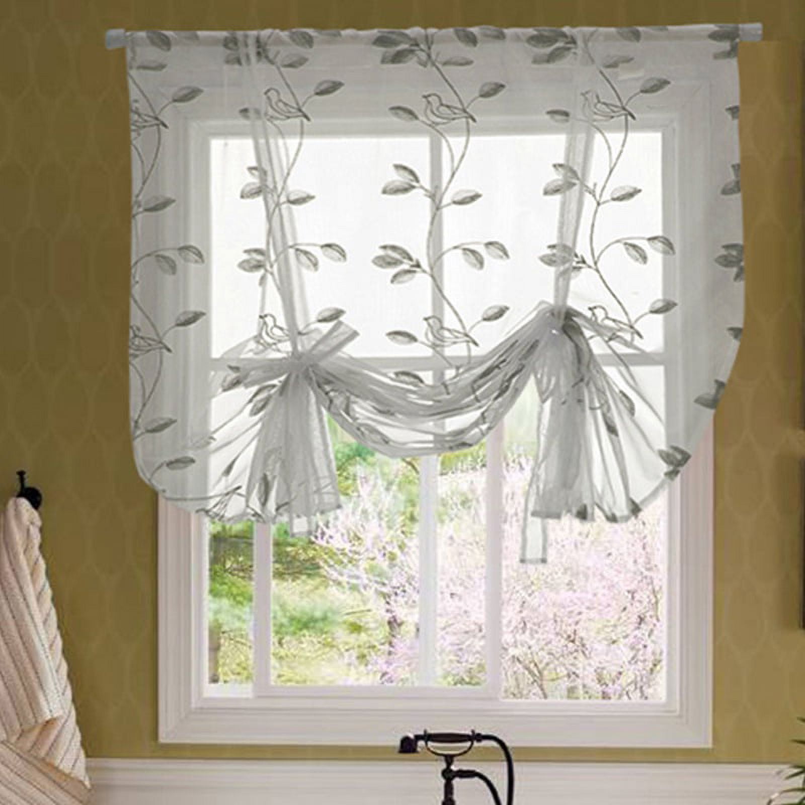 Pastoral Kitchen Curtains Sheer Gauze Birds and Leaves Tulle ...