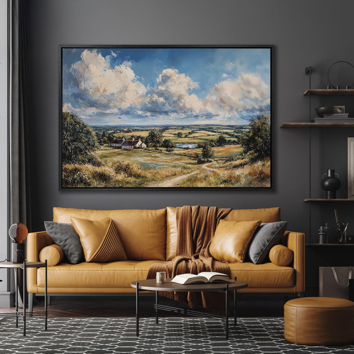 Pastoral Landscape With Country Cottages Poster, Wall Art, Rustic Decor ...