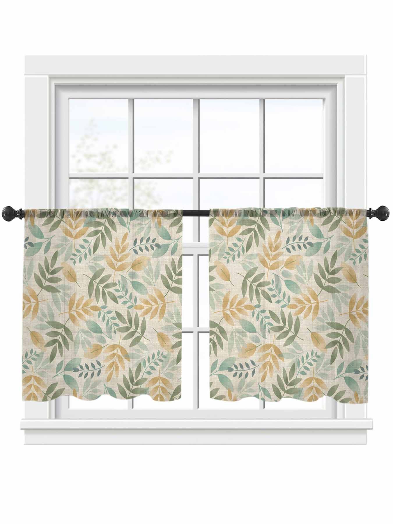 Pastoral Leaf Sheer Curtains 45 Inch Long 2 Panels, Green Leaf Vintage ...