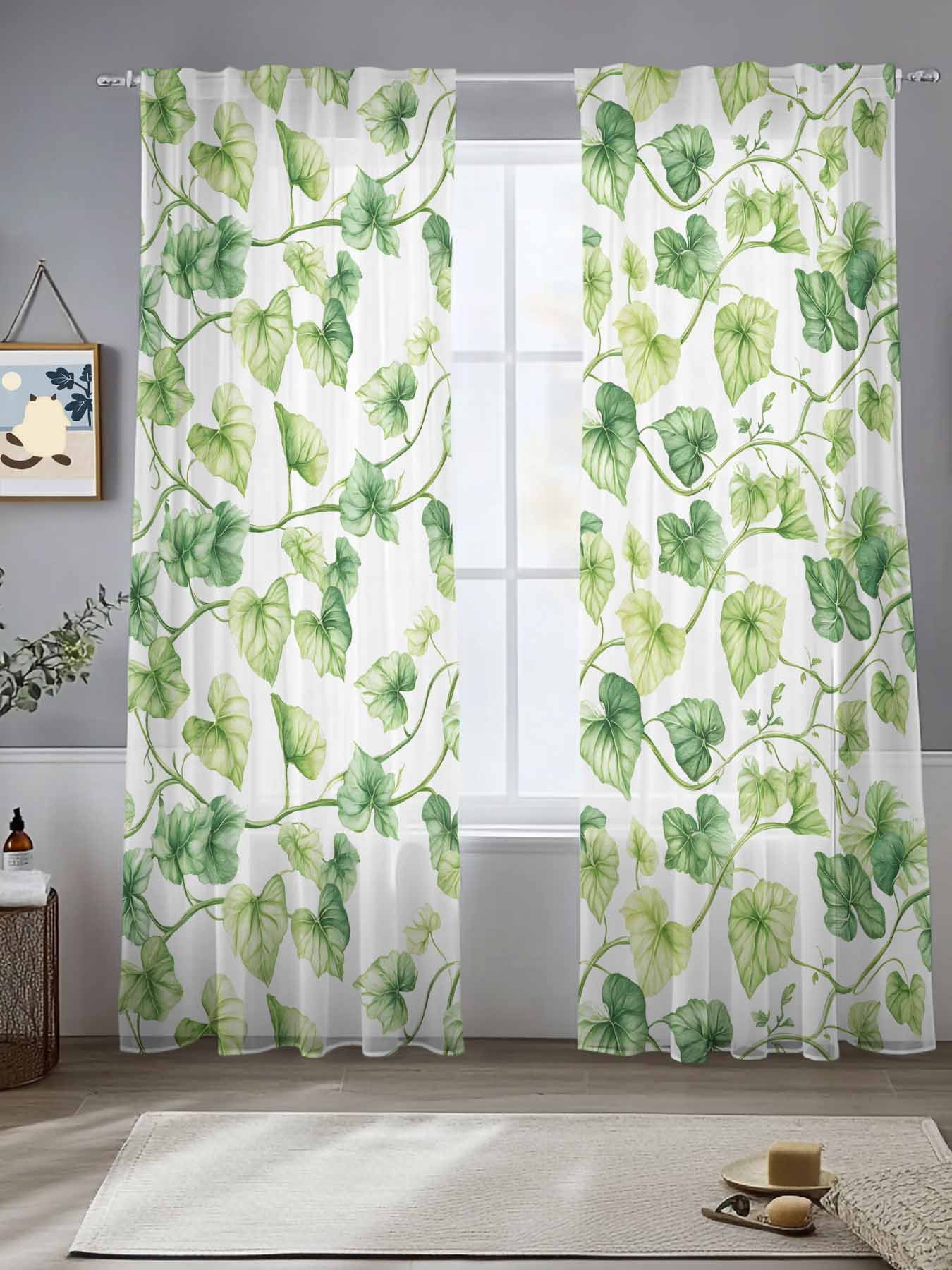 Pastoral Leaves Sheer Curtains for Living Room Bedroom Spring Retro ...