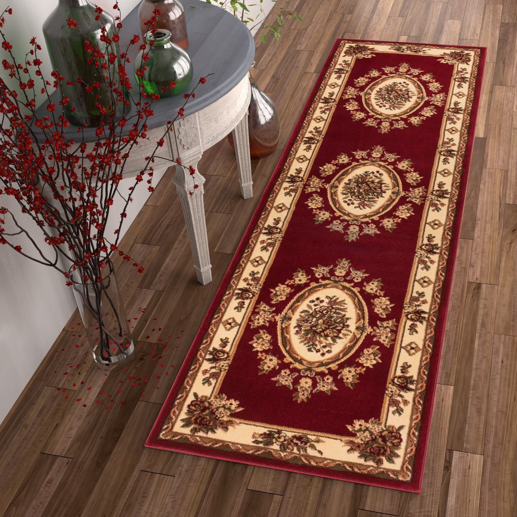 Pastoral Medallion Red French European Formal Traditional 3x12 (2'7" x ...