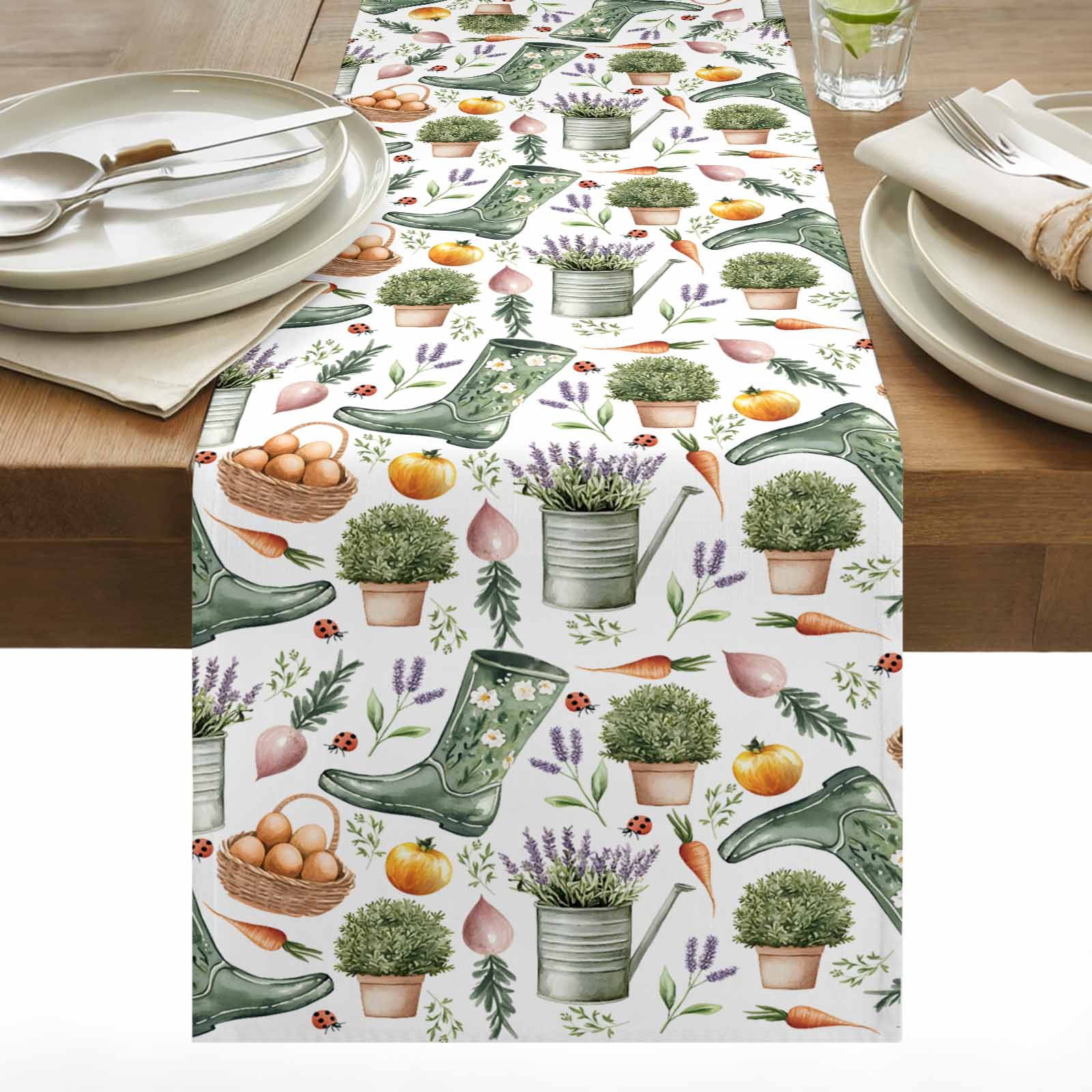 Pastoral Plant Cotton Linen Table Runner Boots Lavender Lavender White ...