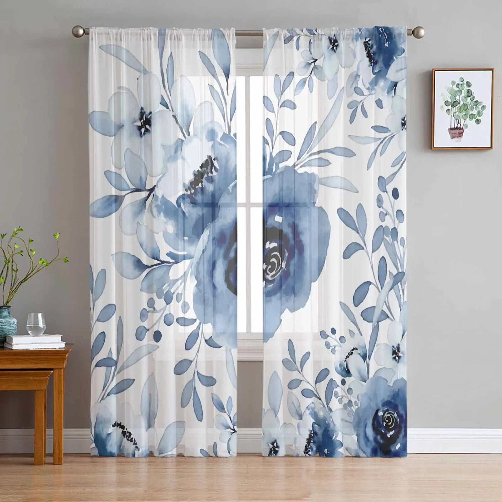 Pastoral Plants Flowers Tulle Curtains for Living Room Sheer Curtain ...