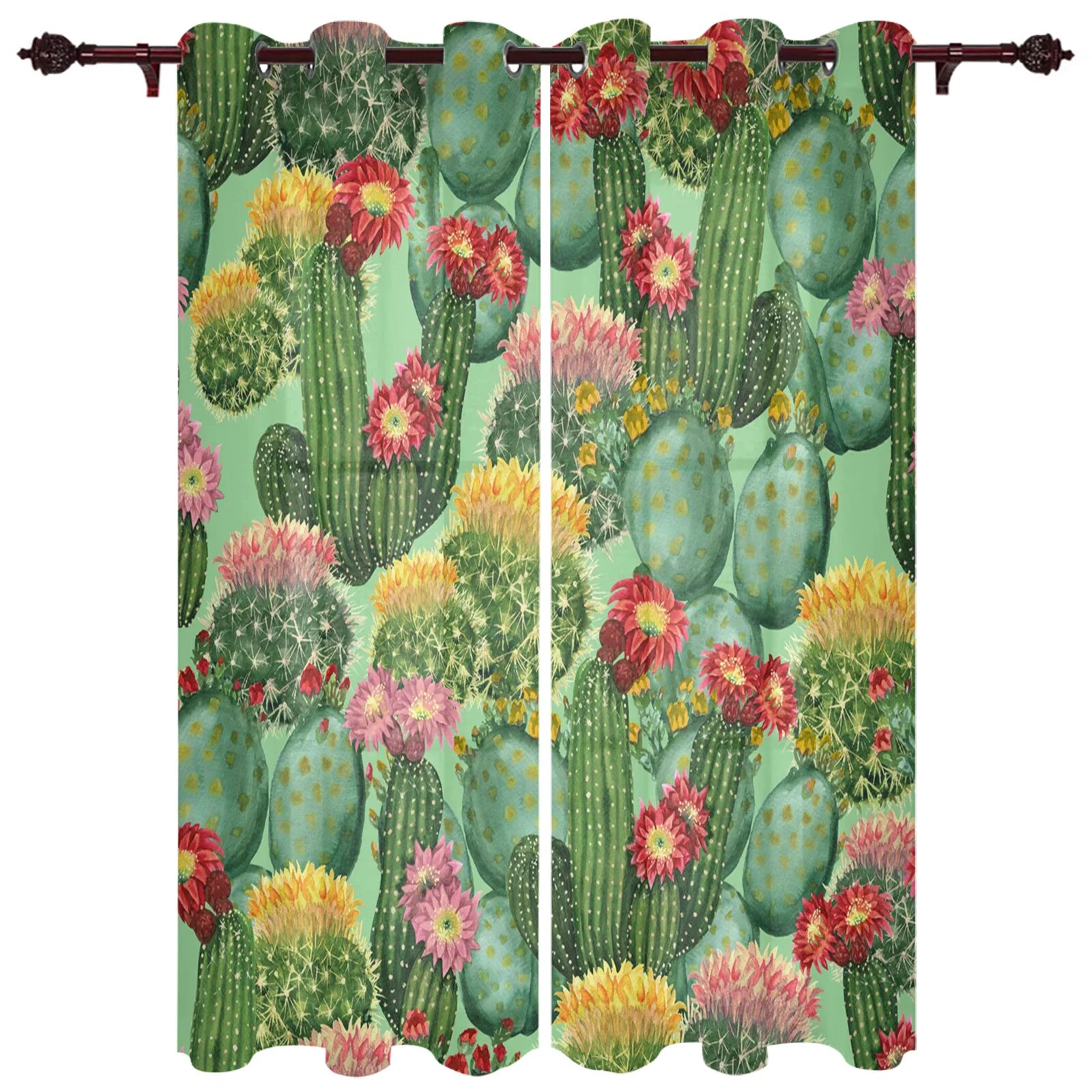 Pastoral Plants Succulent Flowers Window Curtains for Living Room ...