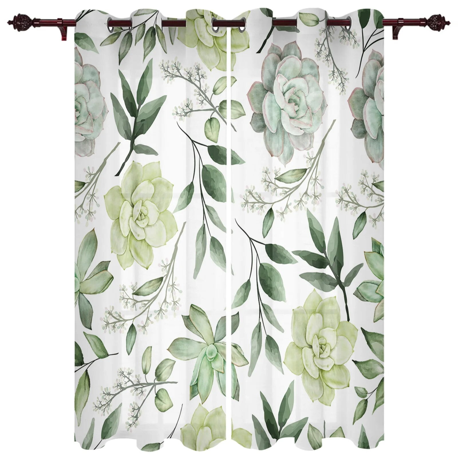 Pastoral Plants Succulent Flowers Window Curtains for Living Room ...