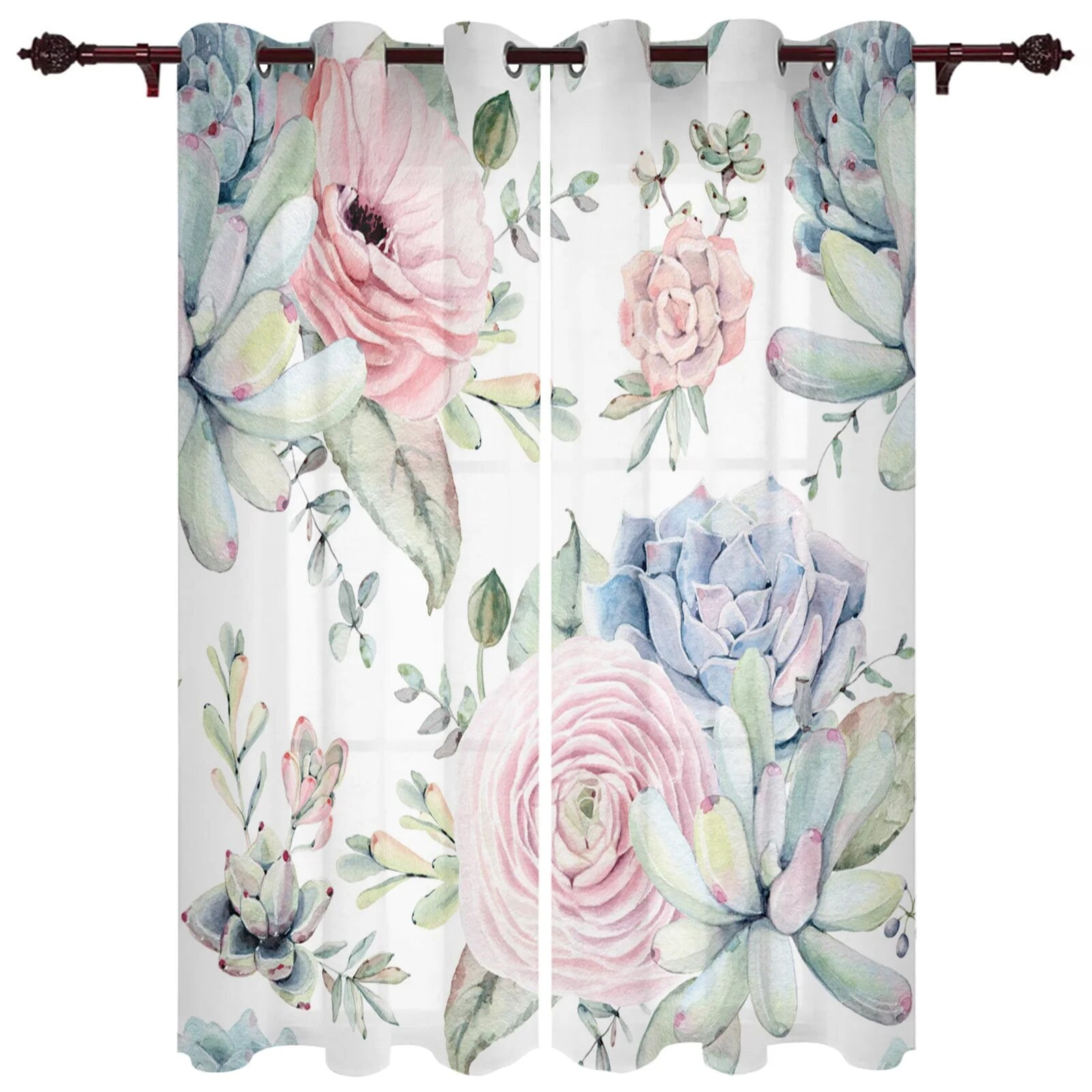 Pastoral Plants Succulent Flowers Window Curtains for Living Room ...