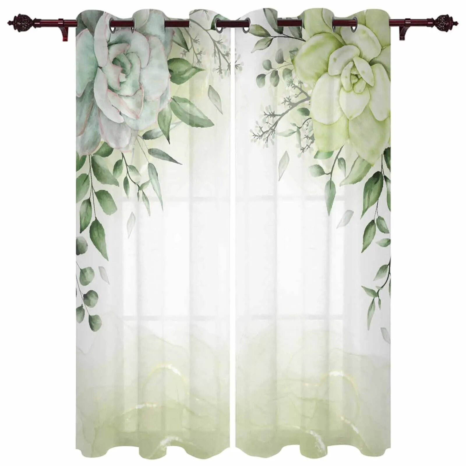 Pastoral Plants Succulent Flowers Window Curtains for Living Room ...
