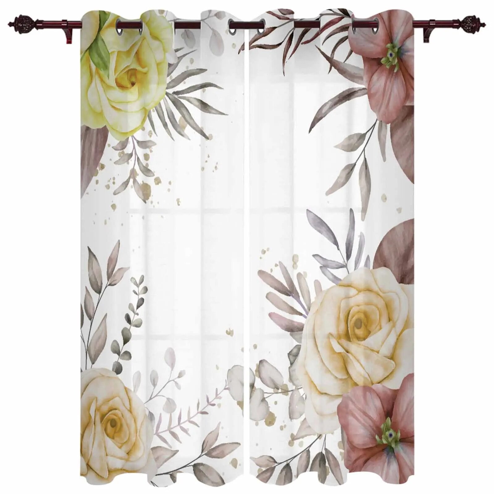 Pastoral Plants Succulent Flowers Window Curtains for Living Room ...