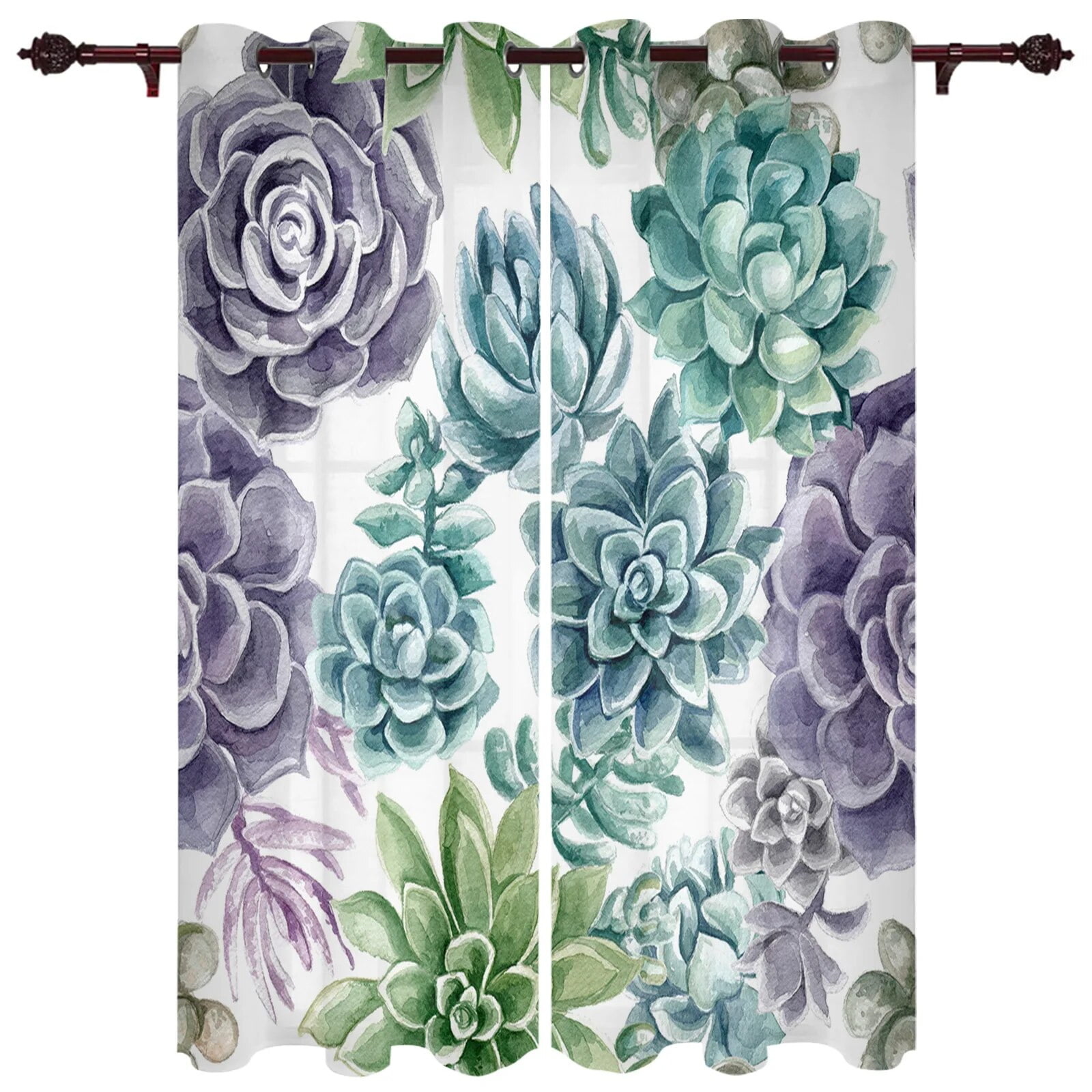 Pastoral Plants Succulent Flowers Window Curtains for Living Room ...