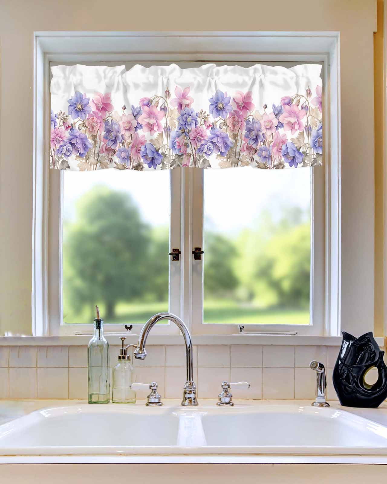 Pastoral Purple Pink Floral Window Valances for Kitchen,Rod Pocket ...