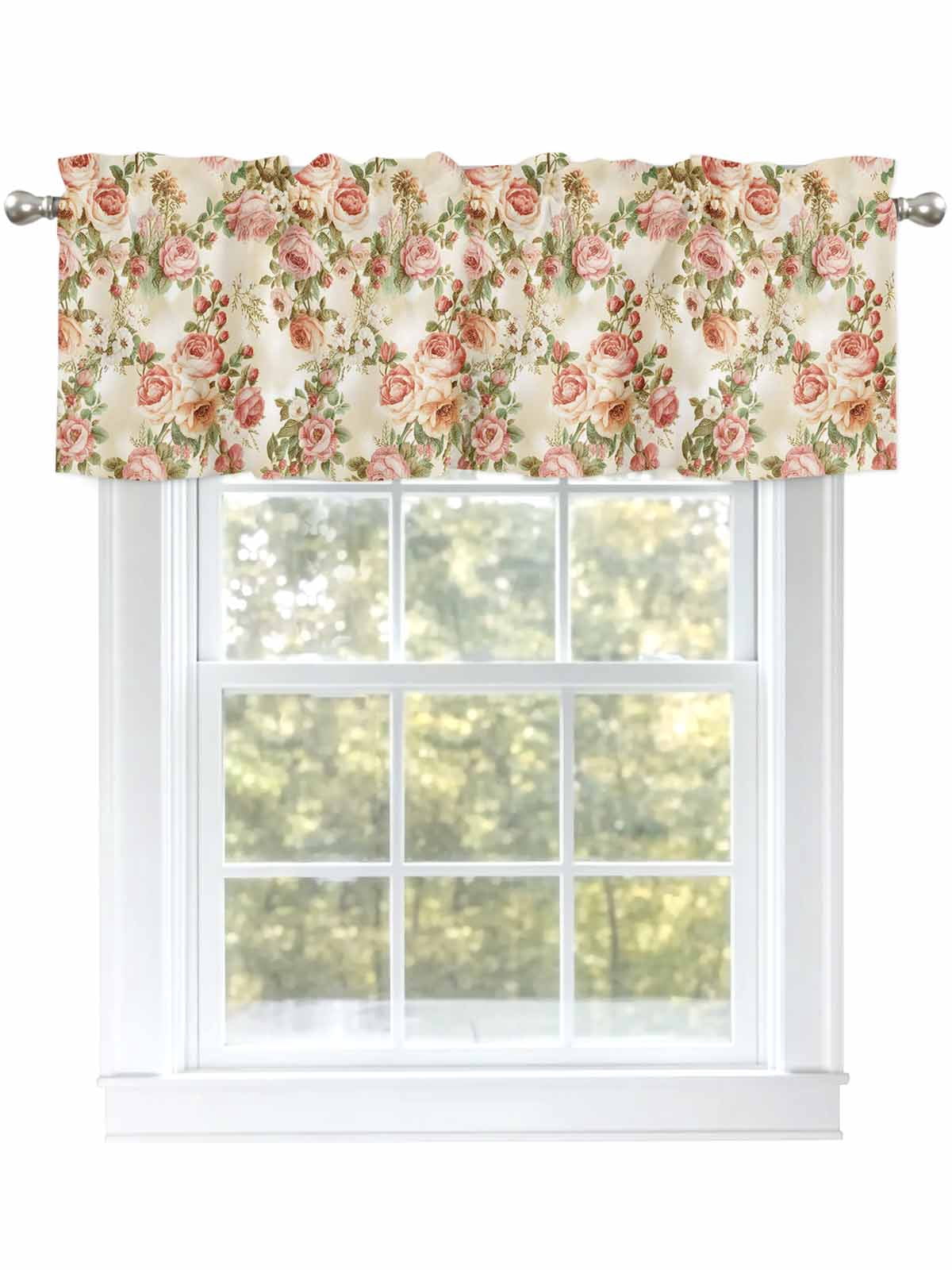 Pastoral Retro Rose Valances for Windows Vintage Red Flowers Gradient ...
