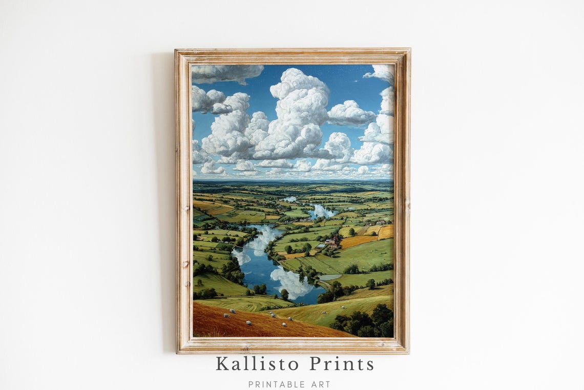 Pastoral River Landscape Print Poster Wall Art Rolling Hills ...