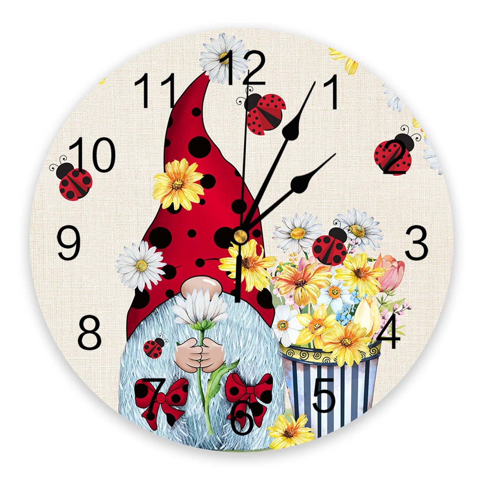 Pastoral Spring Bee Daisy Gnome Clocks Wall Home Decor Modern Kitchen ...