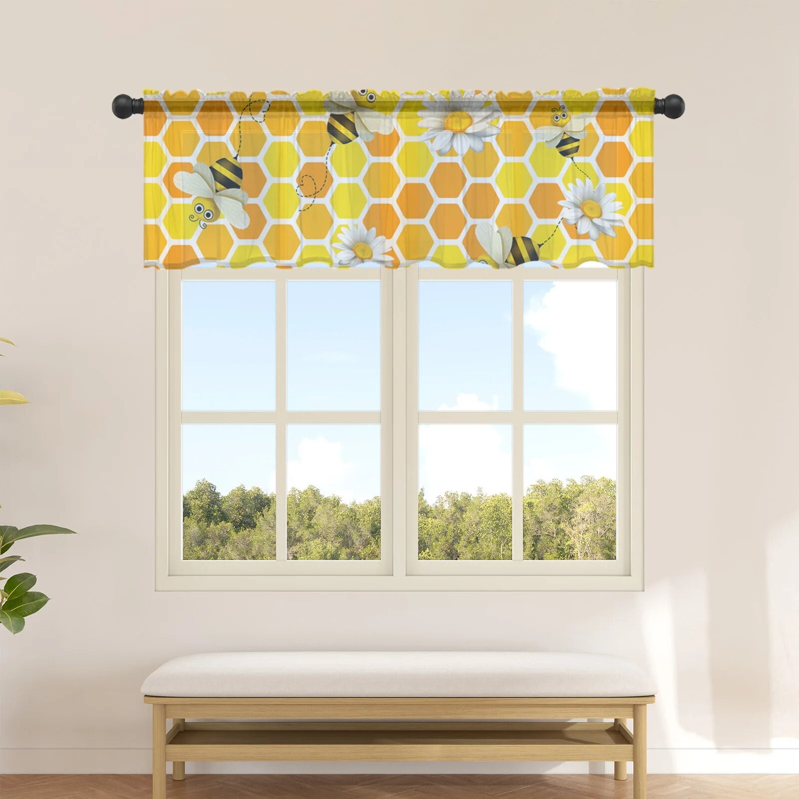 Pastoral Spring Bee Daisy Gnome Short Tulle Curtain Kitchen Small ...