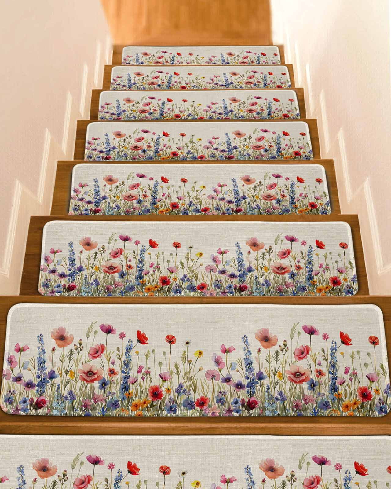 Pastoral Spring Floral Stair Treads for Wooden Steps Indoor Runner Rug ...