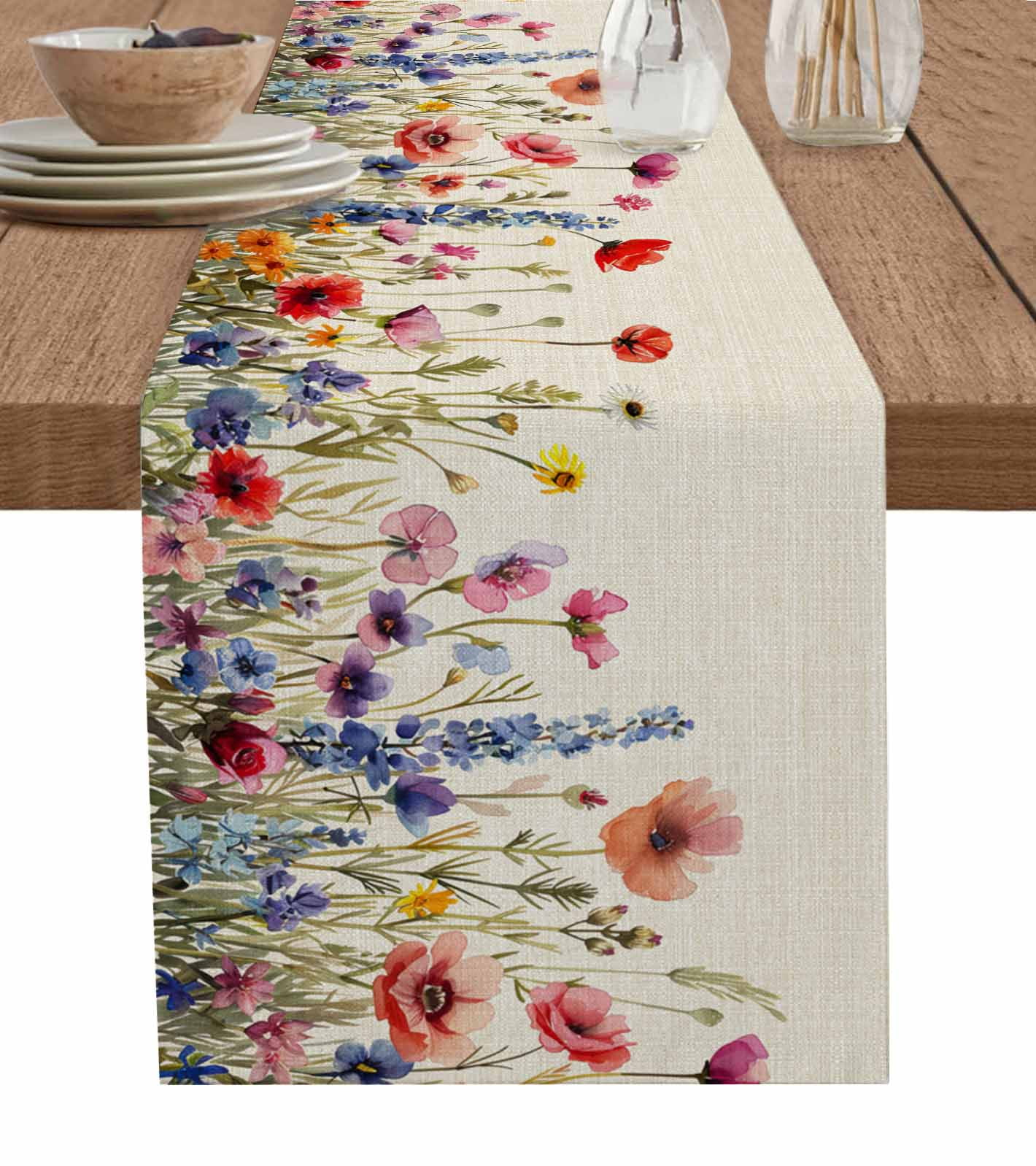 Pastoral Spring Floral Table Runner Rustic Summer Flower Botanical ...