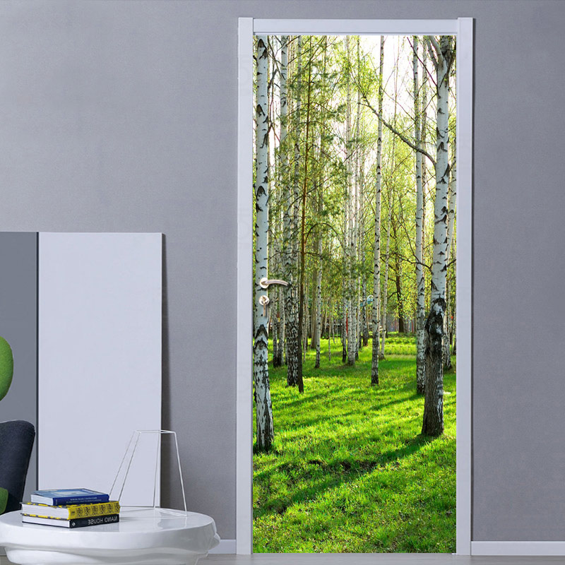 Pastoral Style 3D Green Forest Door Mural Living Room Bedroom Door ...